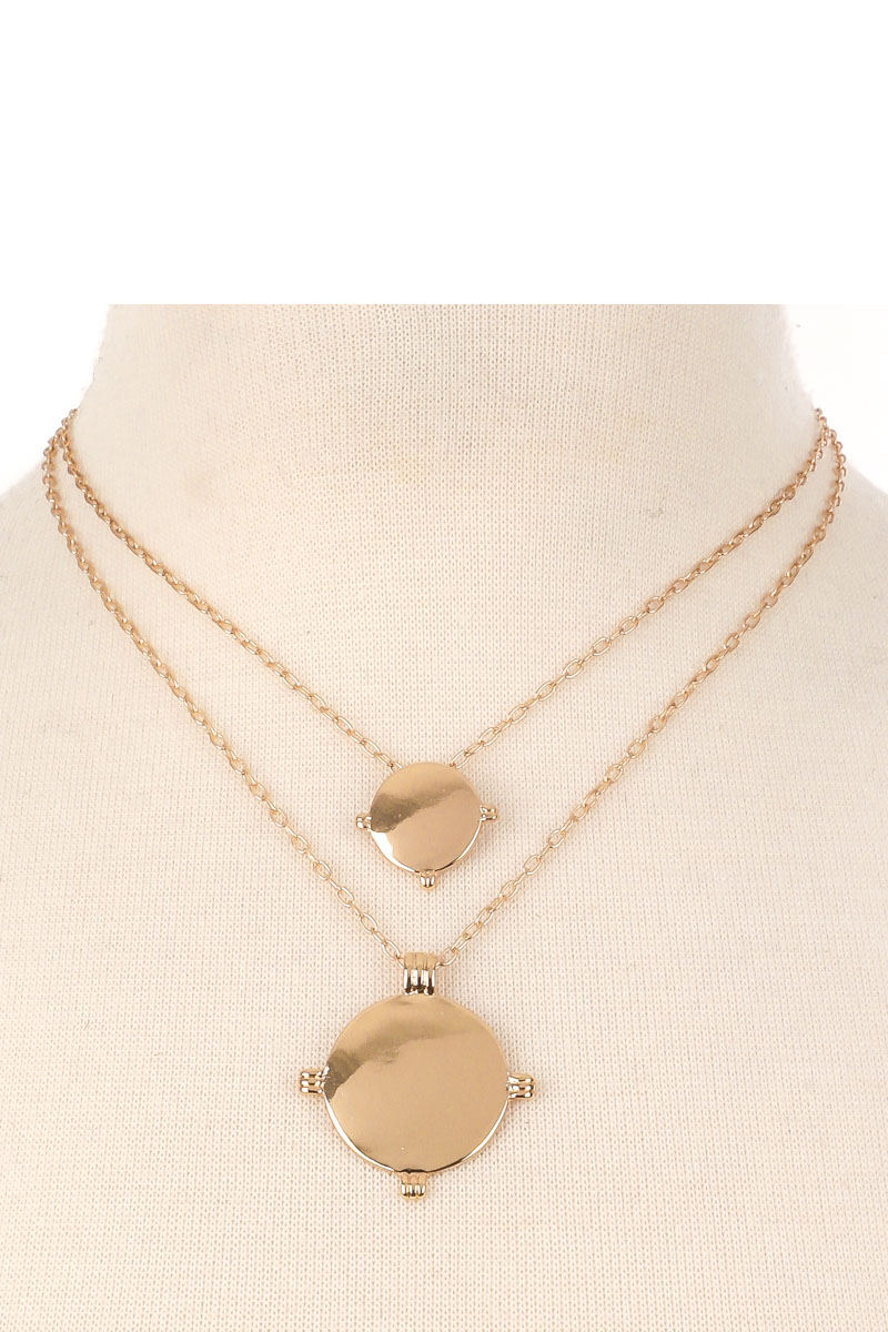 Layered Metal Disc Necklace - Fame Accessories