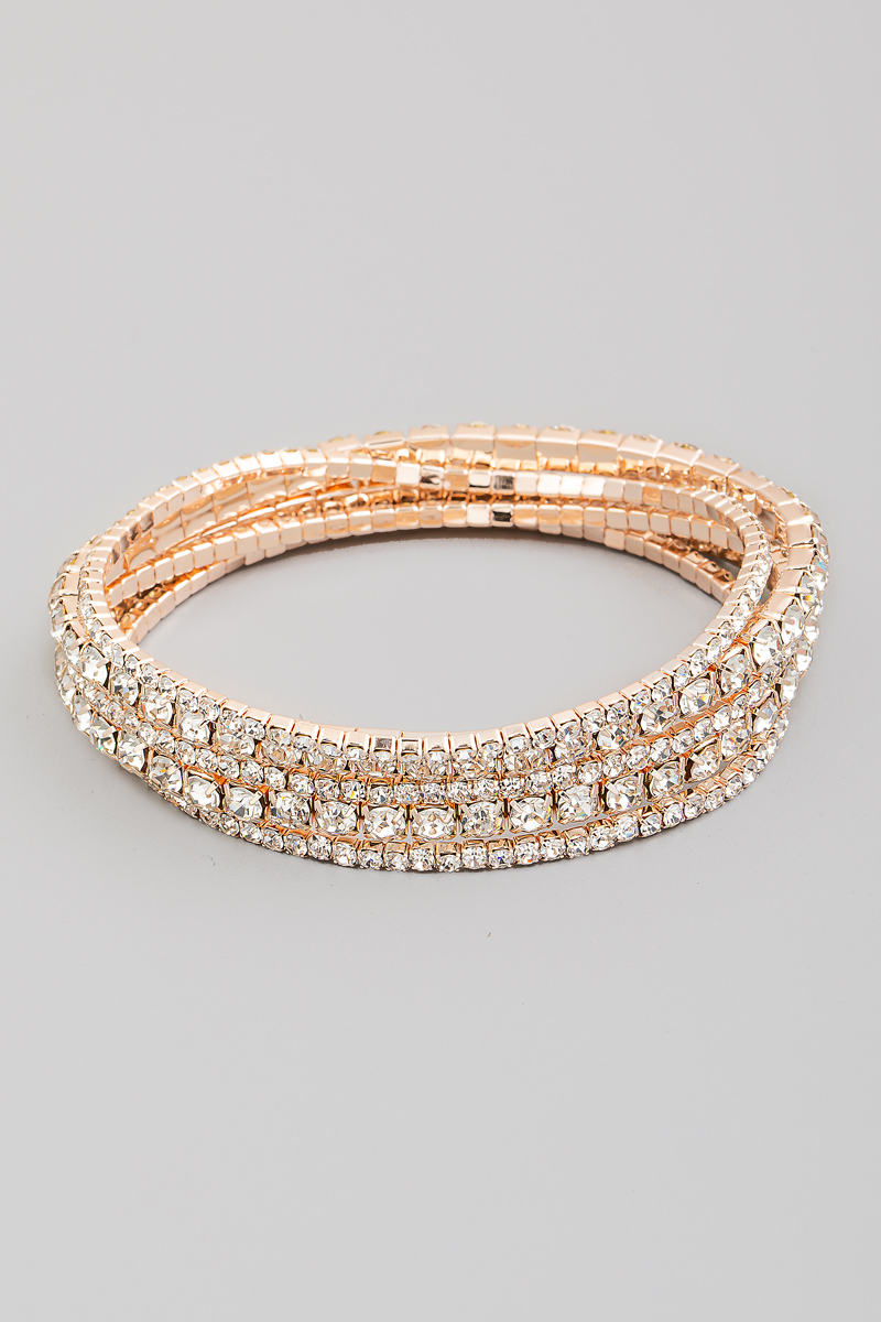 Five Row Rhinestone Stackable Bracelet Set - Bracelets