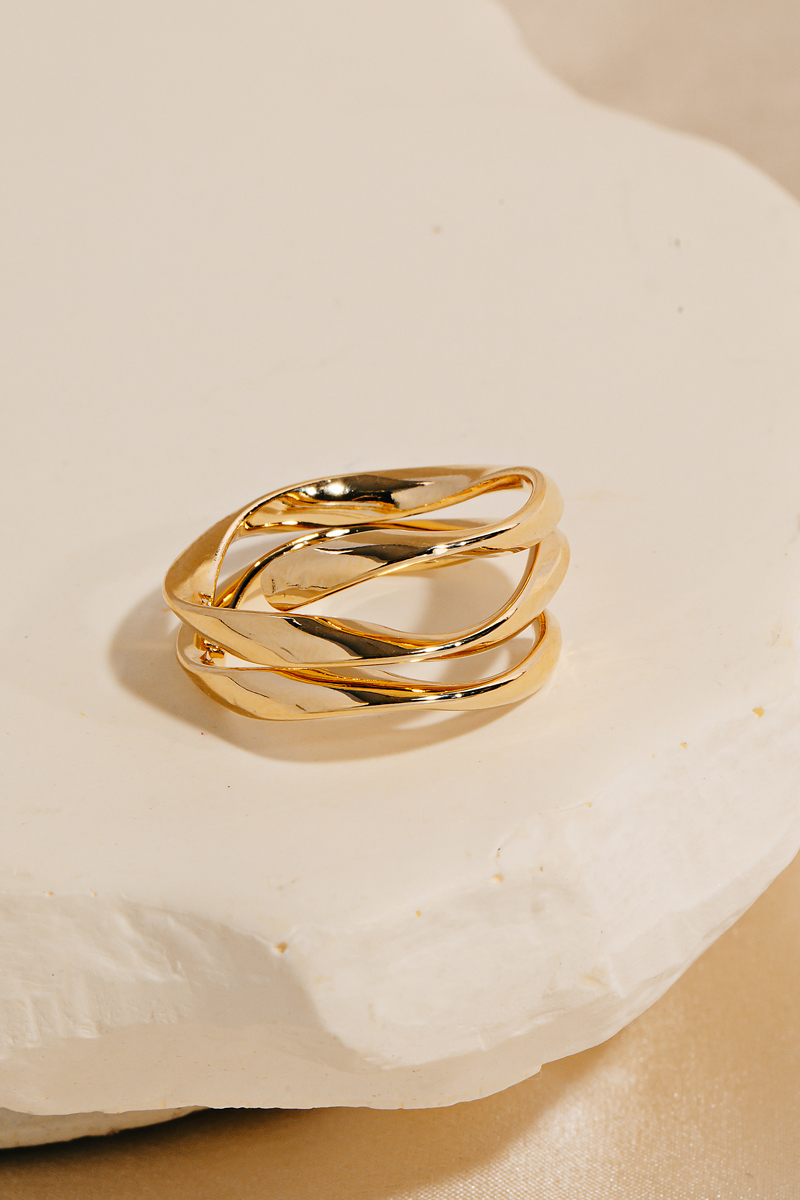 Layered Metallic Band Ring - Stretch Rings