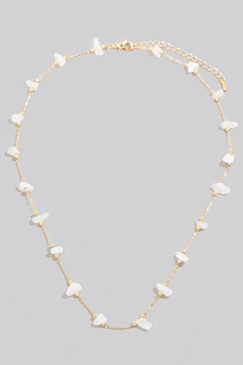 Pebble Stone Charms Station Chain Necklace - Necklaces