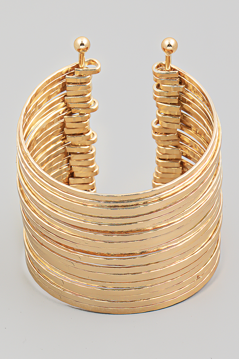 Layered Multi Solid Strand Metallic Cuff Bracelet - Bracelets