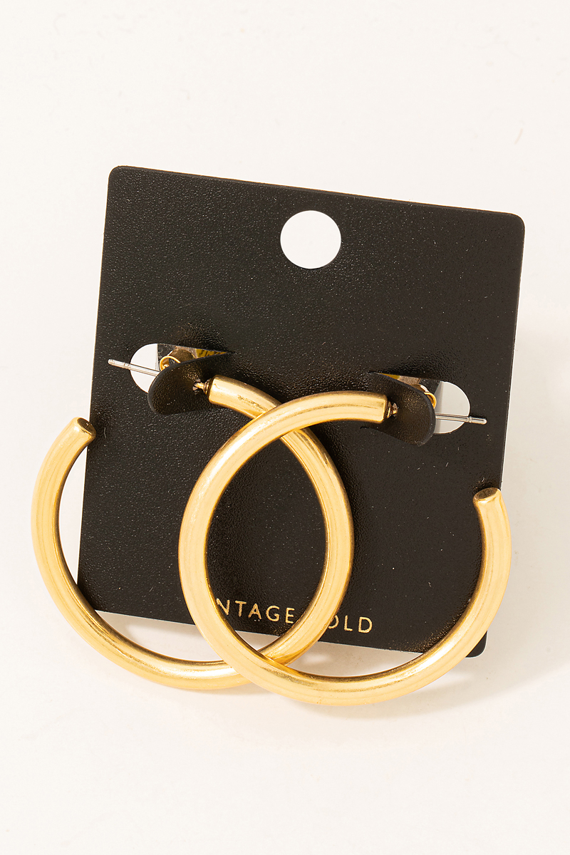 Small Vintage Gold Metallic Tube Hoop Earrings - New Arrivals