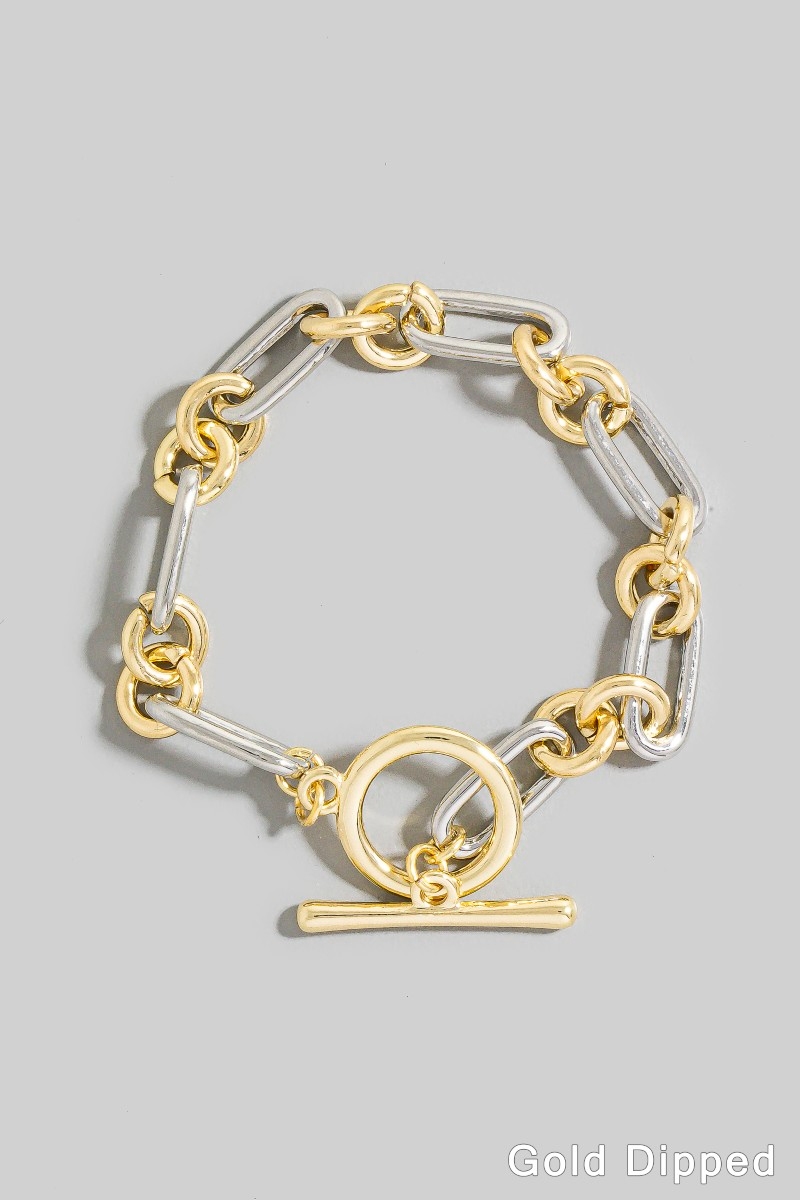 Gold Dipped Two Tone Toggle Chain Bracelet - Bracelets