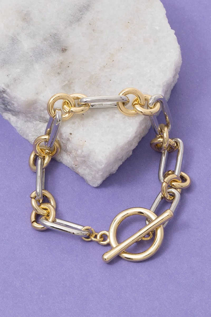 Gold Dipped Two Tone Toggle Chain Bracelet - Bracelets