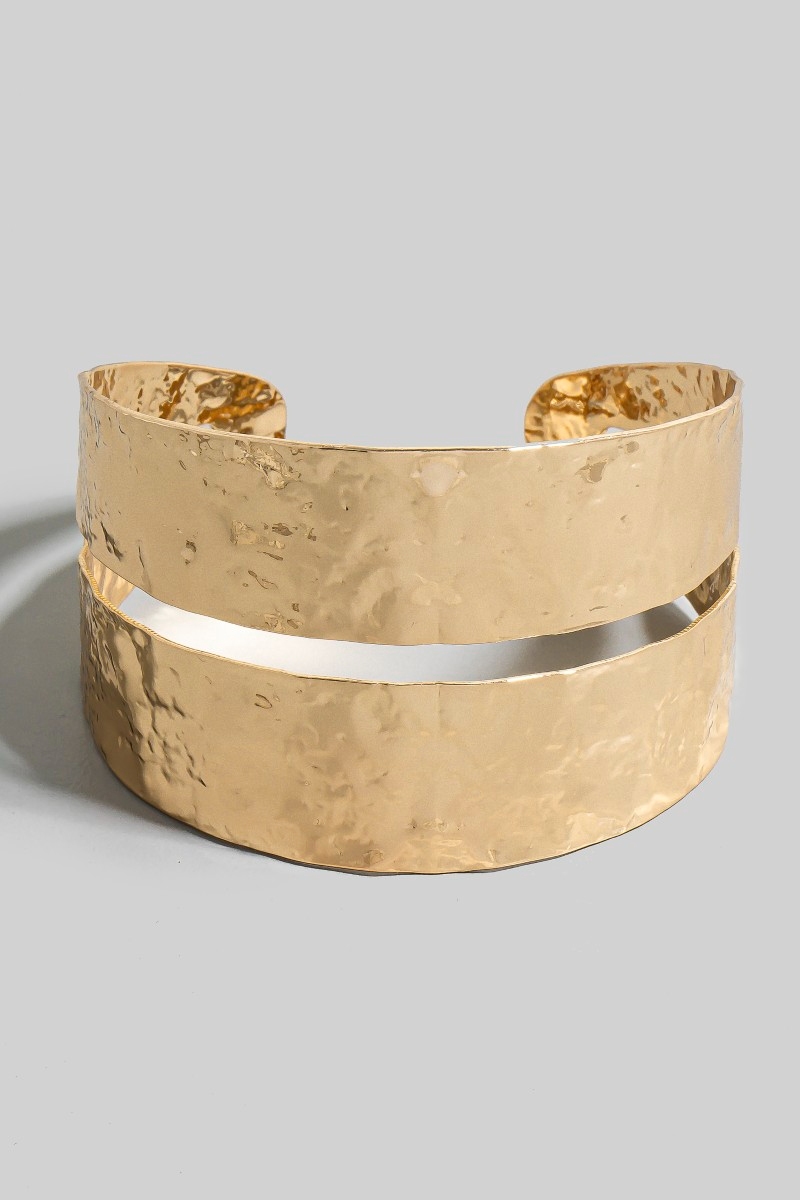 Split Curved Hammered Wide Cuff Bracelet - Bracelets