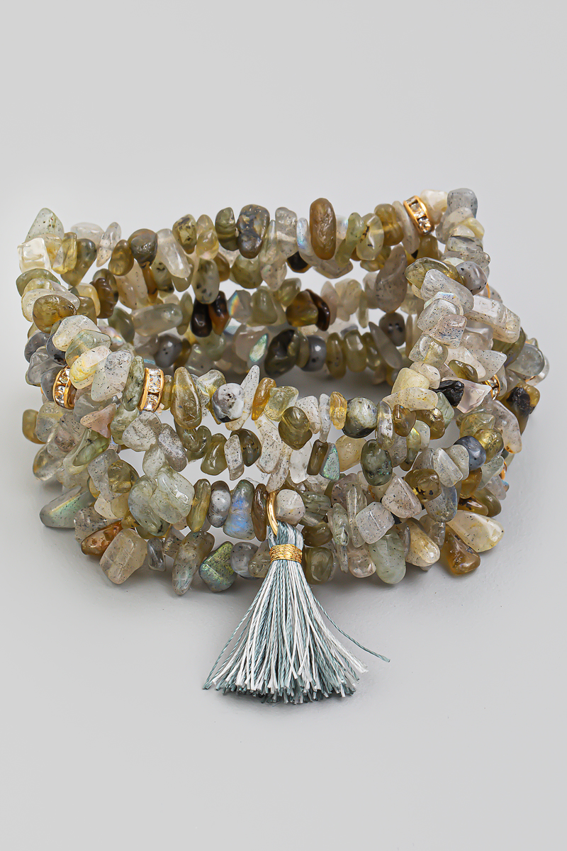 Stackable Assorted Stone Bead Tassel Bracelet Set - Bracelets