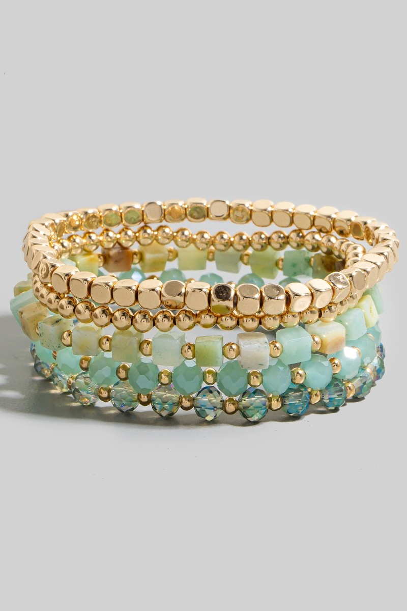 Mixed Stone Cube Assorted Beaded Bracelet Set - Bracelets