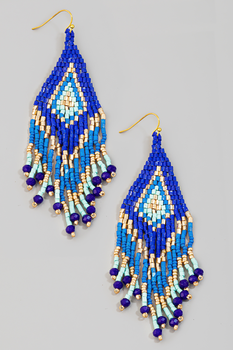 Triangular Boho Mixed Beaded Fringe Drop Earrings Dangledrop 0866