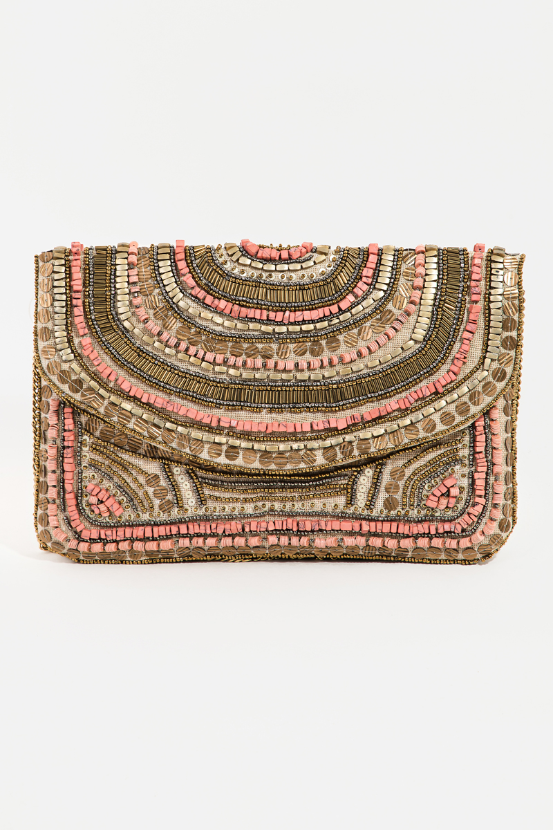 Boho Seed Beaded Pattern Rectangle Bag - Fame Accessories