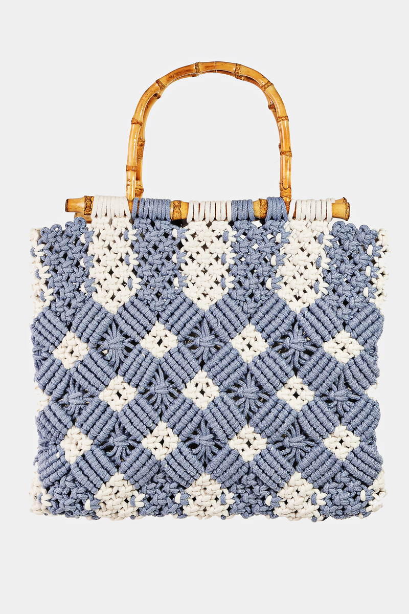 Sqaure Braided Wooden Top Handle Bag - Bags and Clutches