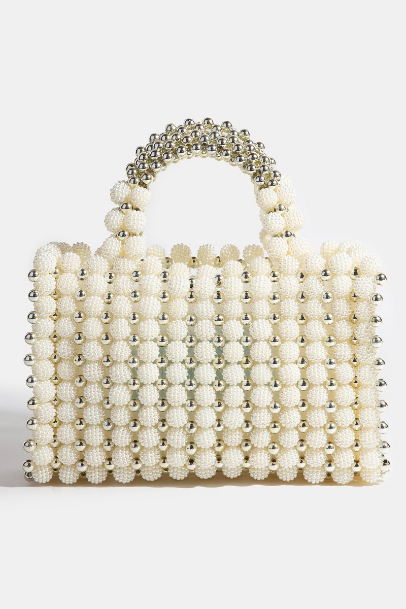 Metallic And Pearl Cluster Beaded Hand Bag - Bags