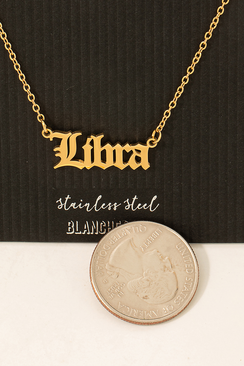 Stainless Steel Old English Libra Pendant Necklace - Stainless Steel ...