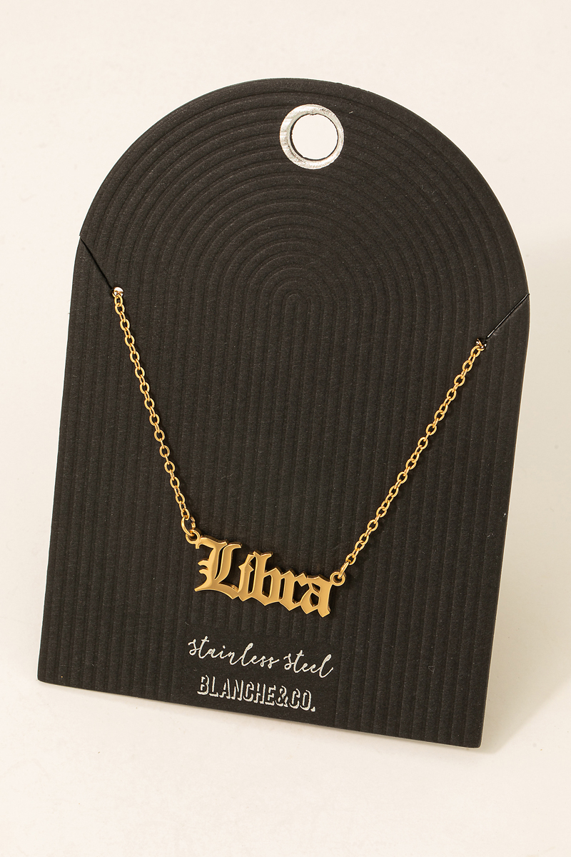 Stainless Steel Old English Libra Pendant Necklace - Stainless Steel ...
