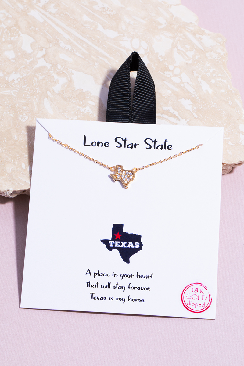Gold Dipped Cz Texas State Pendant Necklace - Necklaces