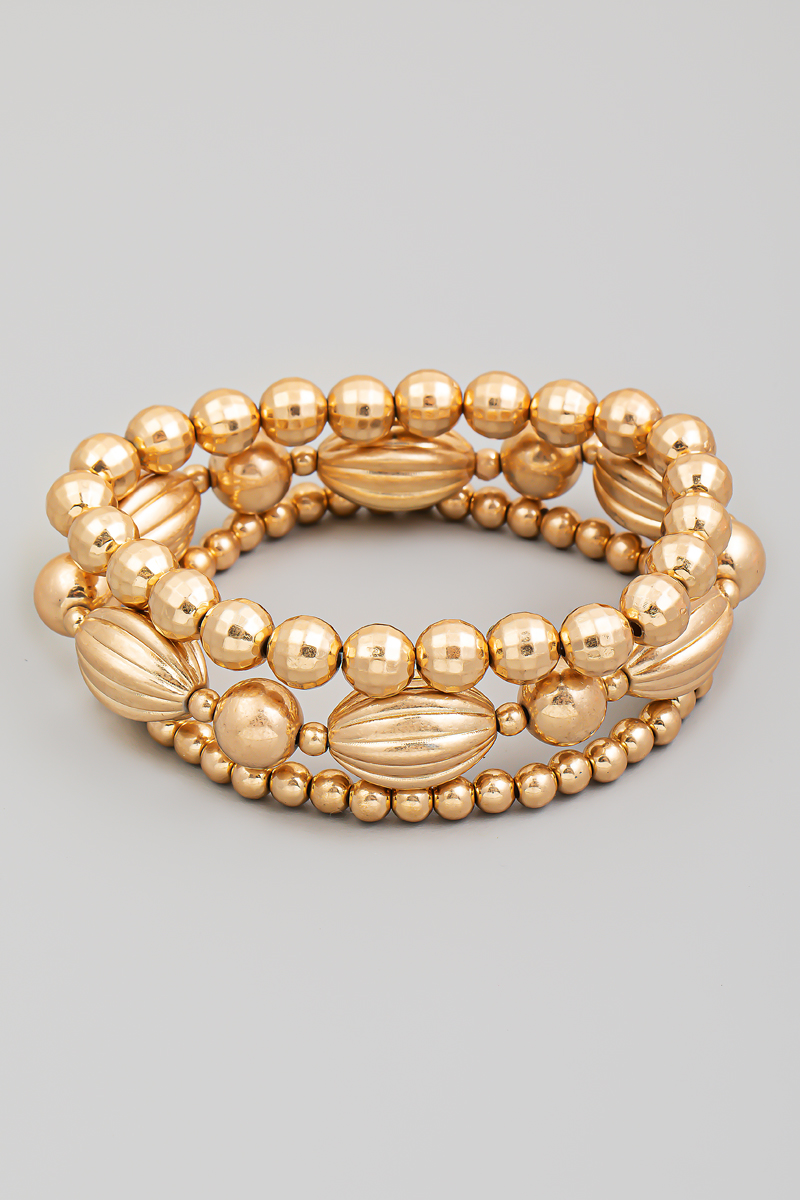 Assorted Metallic Ball Bead Stackable Bracelet Set - Bracelets