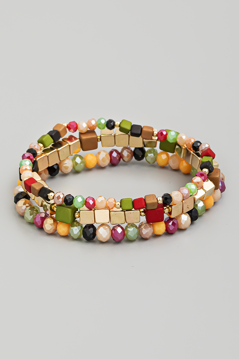 Assorted Square Bead Stackable Bracelet Set - Bracelets