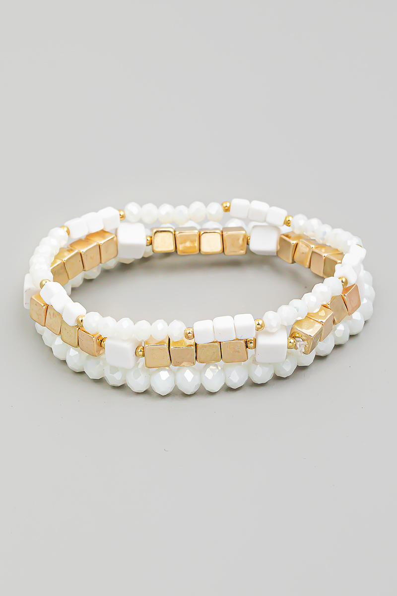 Assorted Square Bead Stackable Bracelet Set - Bracelets