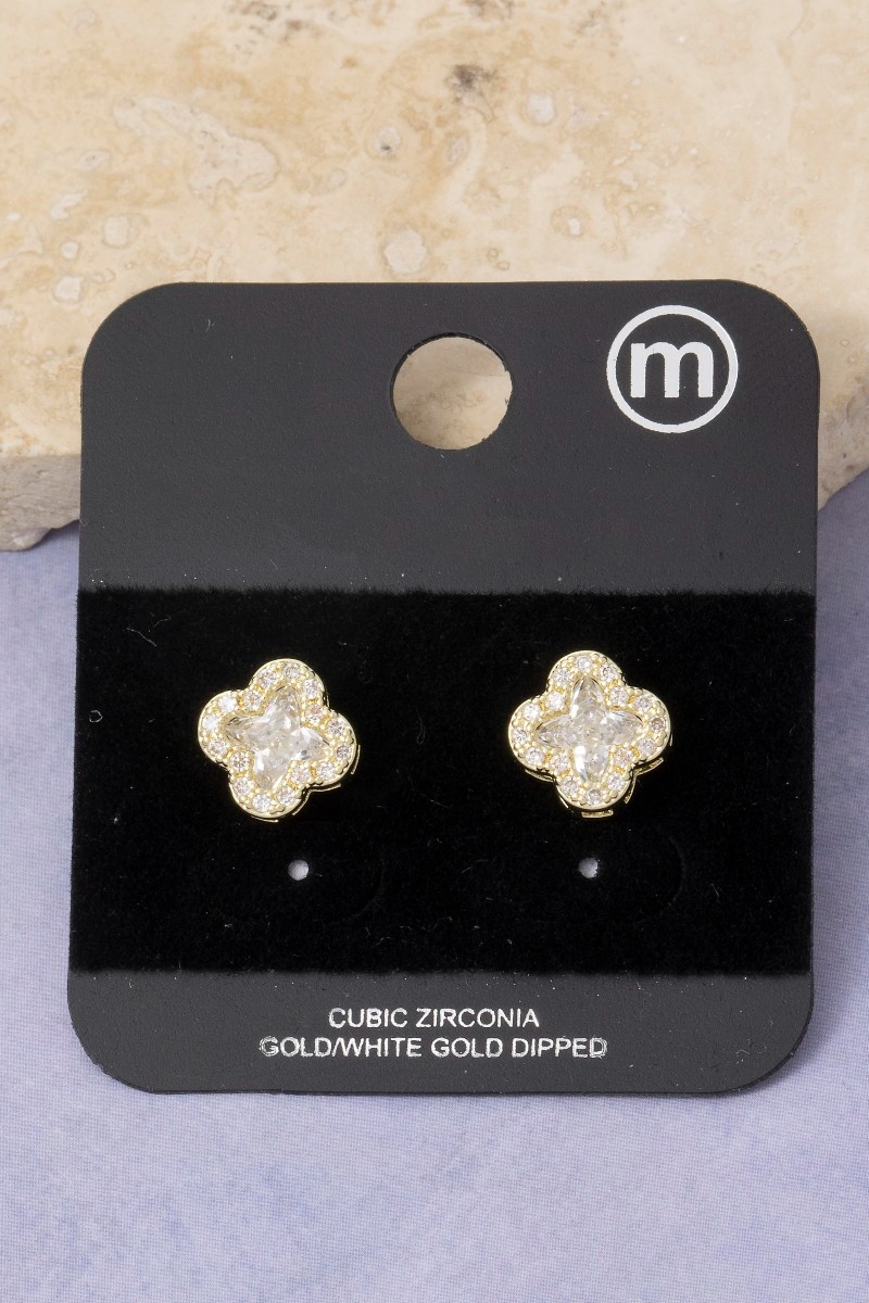 Pave Cz Clover Stud Earrings - Clover Collections