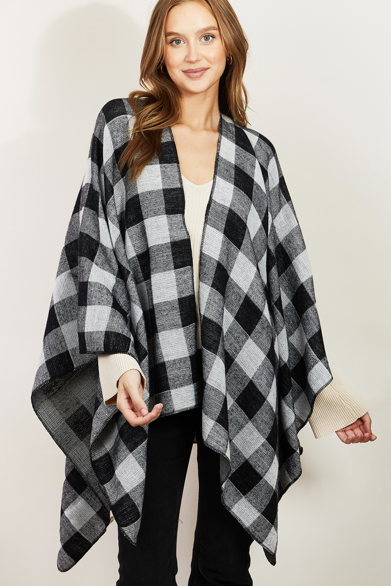 Checkered Pattern Poncho - Fame Accessories