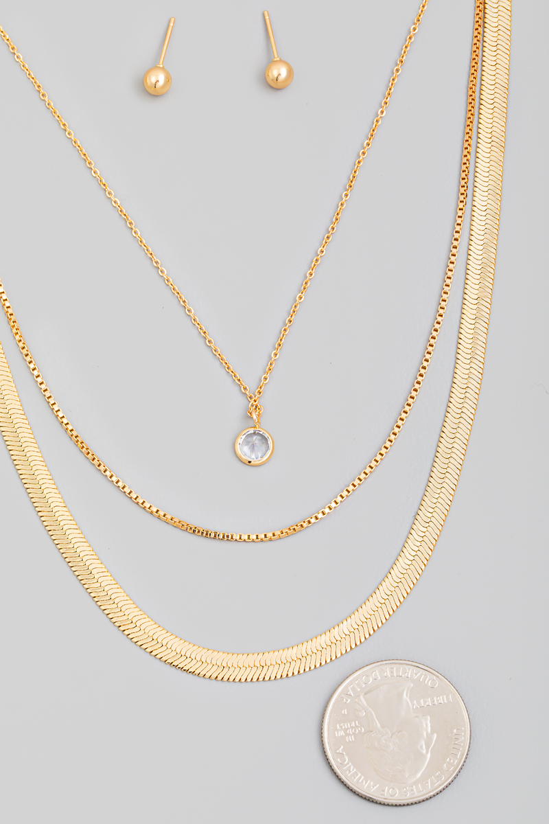 Layered Herringbone Chain Necklace Set - Layered Necklaces