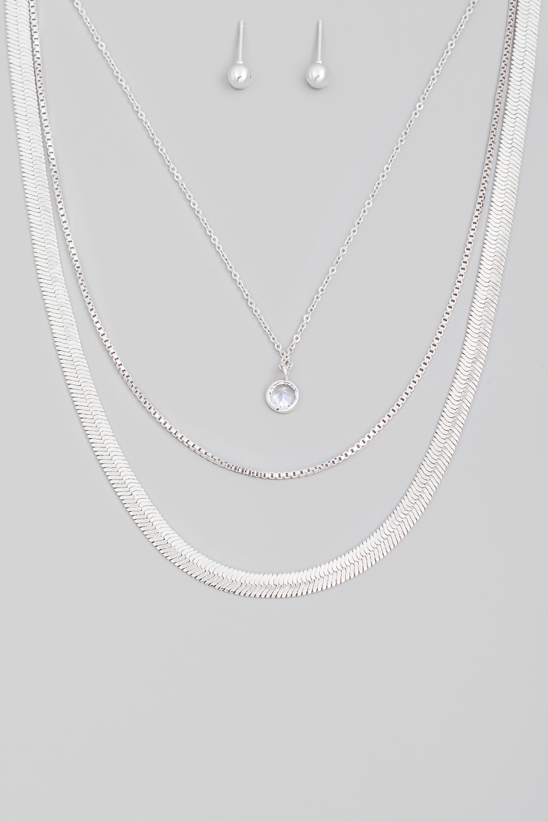 Layered Herringbone Chain Necklace Set - Layered Necklaces