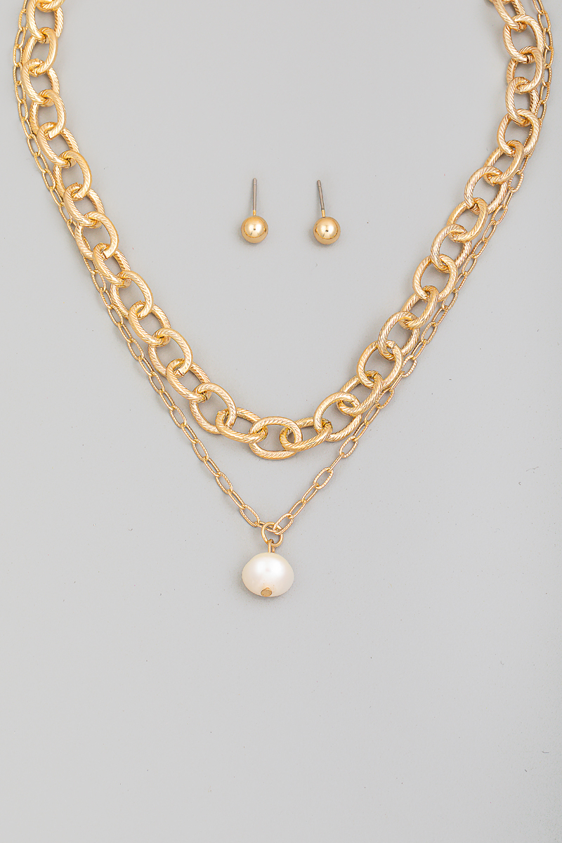 Pearly Pendant Layered Chain Necklace Set - Necklaces