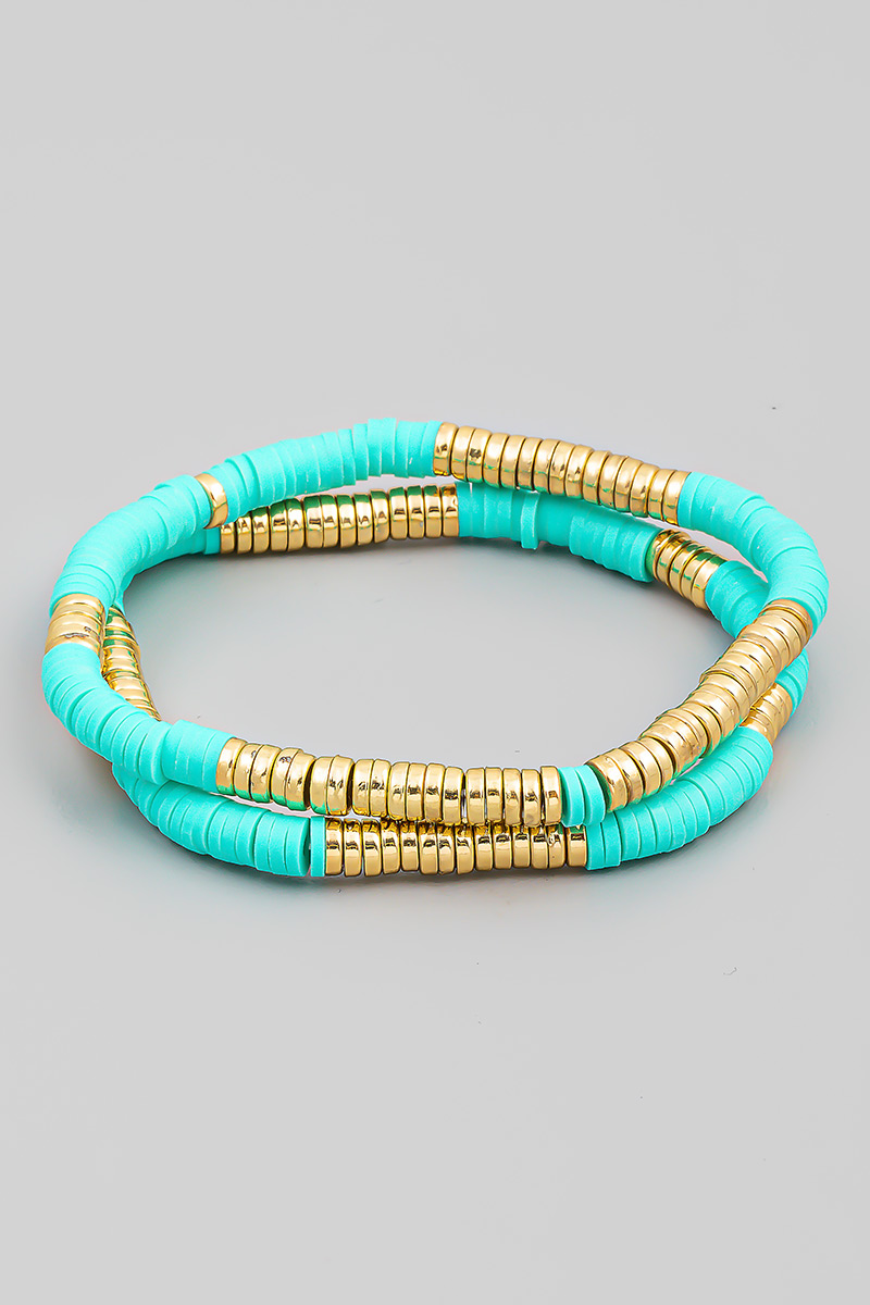 Beaded Disc Stretch Bracelet Set - Bracelets