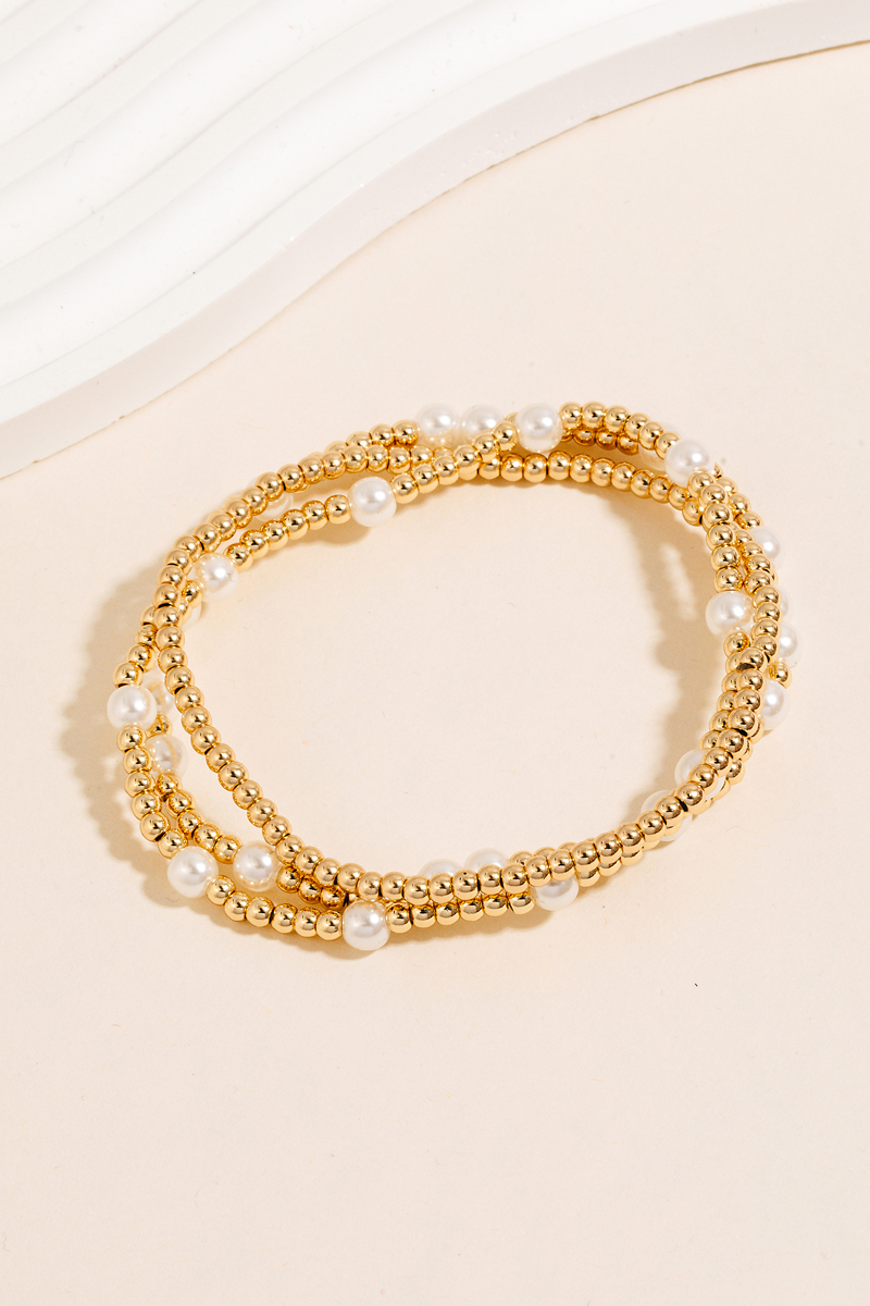 Pearl And Metallic Beaded Bracelet Set - Pearl Collection
