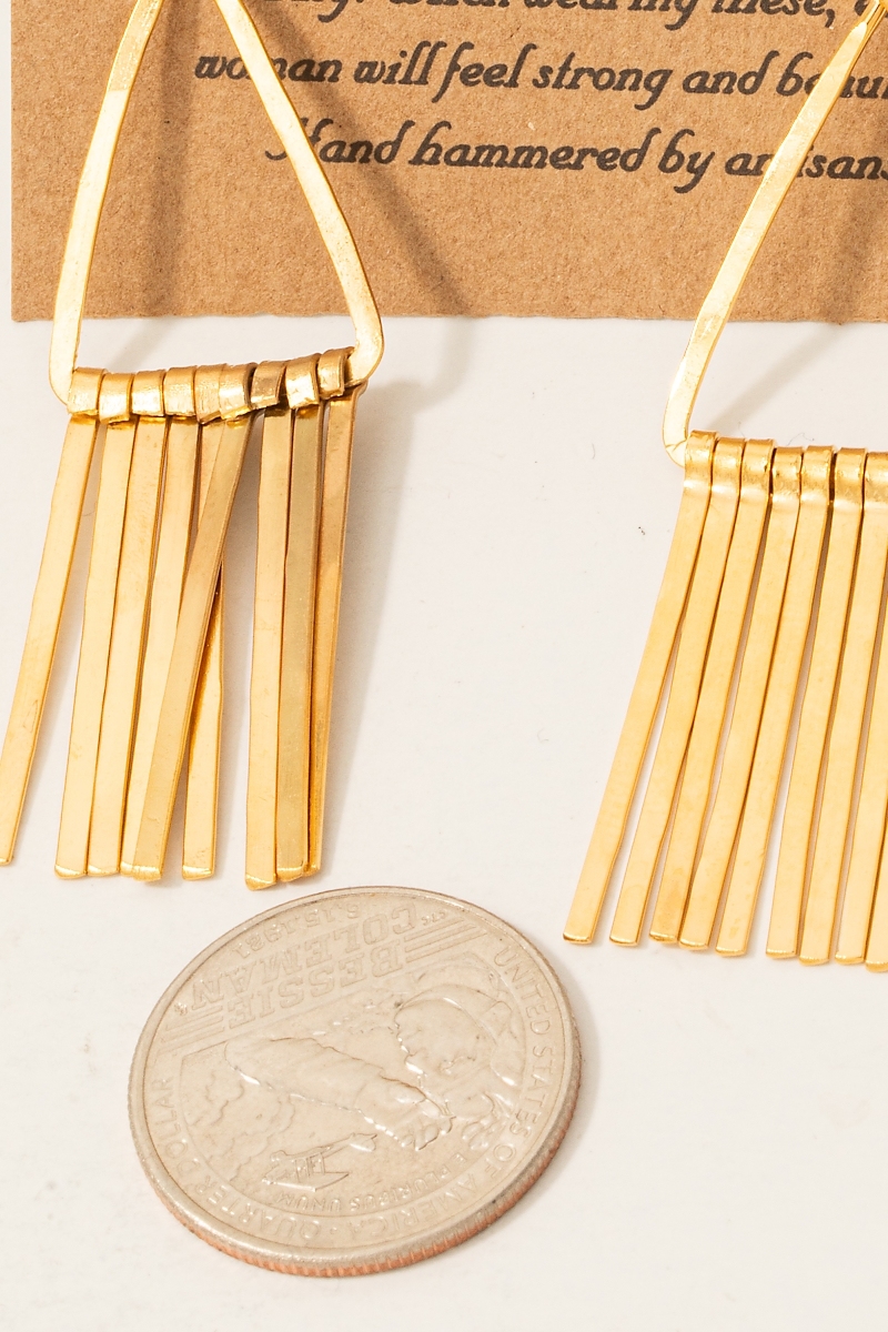 Hammered Triangle Bar Fringe Dangle Earrings