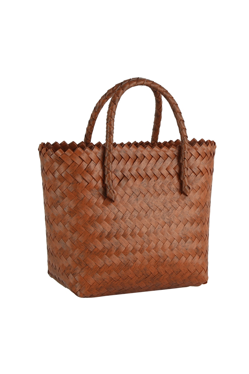 Bamboo Design Basket Weave Top Handle Tote Bag - Bags