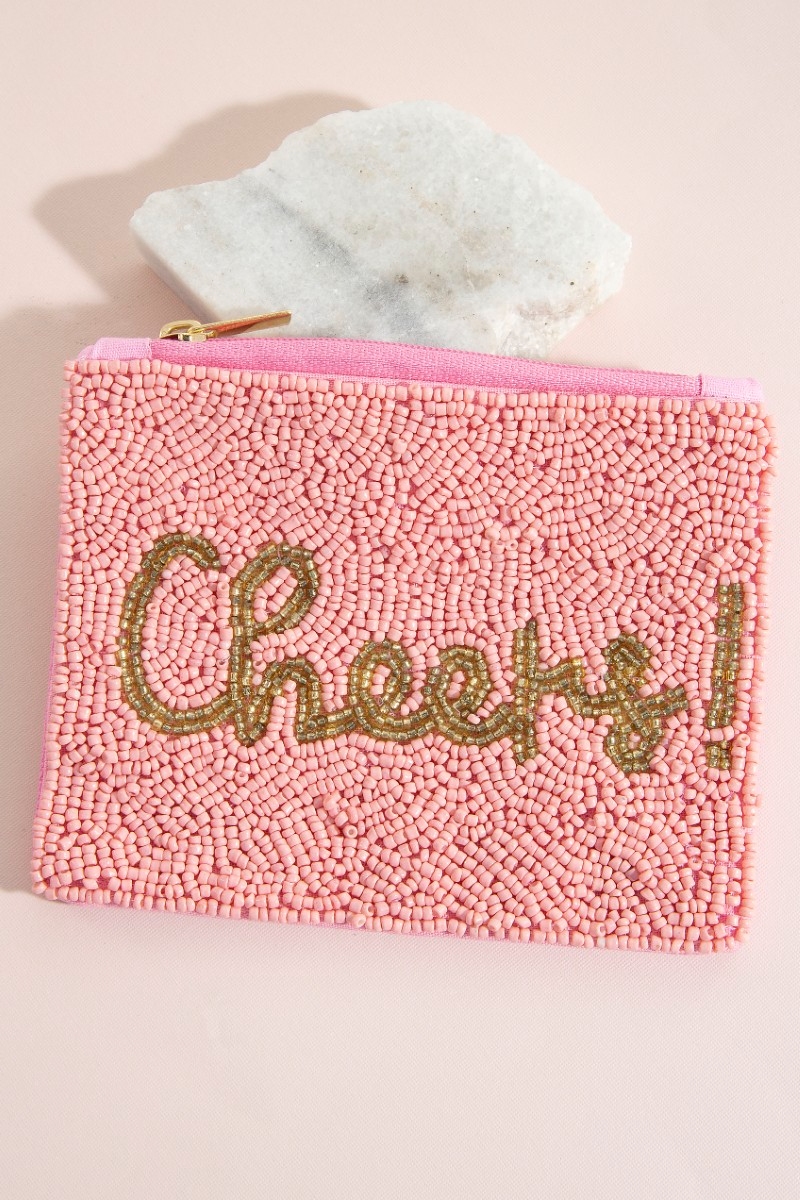 Pink And Gold Cheers Seed Beaded Coin Purse - Bags and Clutches