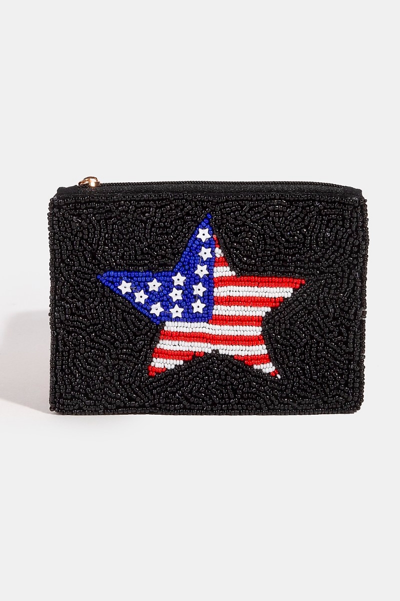 Seed Beaded Usa Flag Star Coin Purse - Bags