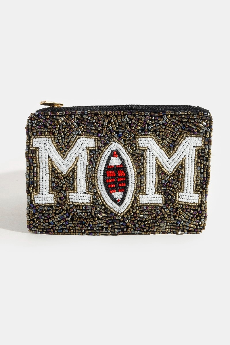 Football Mom Seed Beaded Coin Purse - Bags