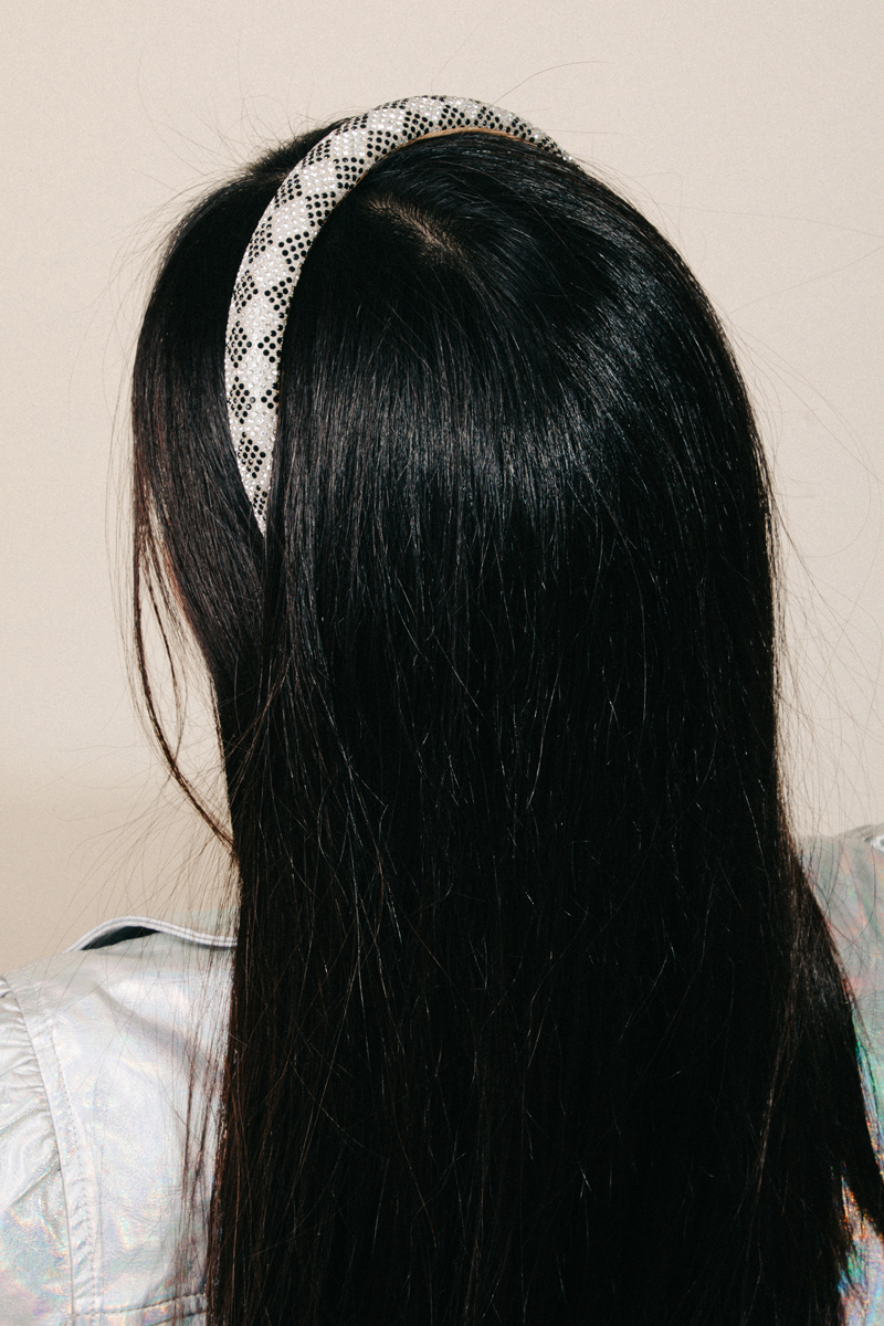 Rhinestone Checker Pattern Thin Headband - Hair Accessories