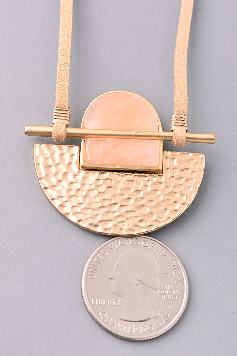 Metallic Dimple Crescent Pendant Necklace. - Necklaces