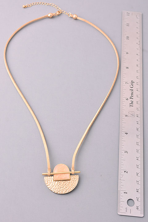Metallic Dimple Crescent Pendant Necklace. - Necklaces
