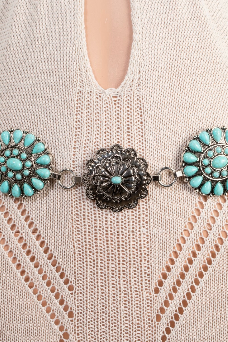 Stone Set Western Concho Chain Belt - Belts