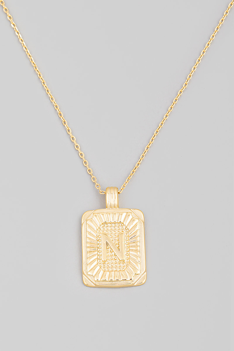 Rectangle Initial N Pendant Necklace - Mid Length
