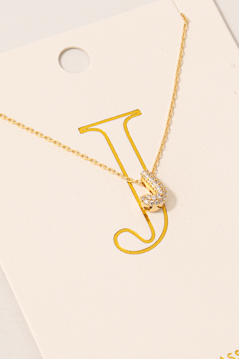 Pave Letter J Pendant Chain Necklace - Necklaces