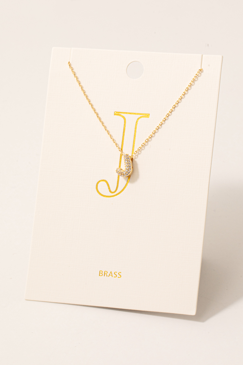 Pave Letter J Pendant Chain Necklace - Necklaces