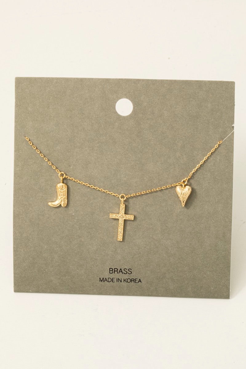 Engraved Western Cowboy Boot Heart Cross Charms Chain Necklace ...