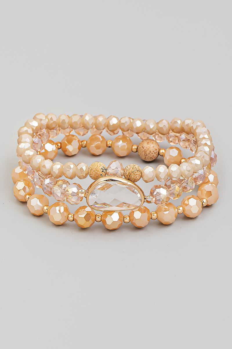 Three Row Multi Bead Stackable Bracelet Set - Bracelets