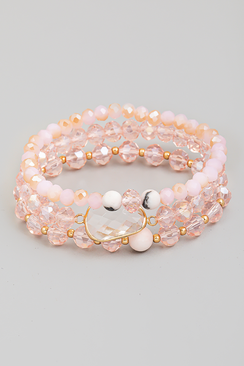 Three Row Multi Bead Stackable Bracelet Set - Bracelets