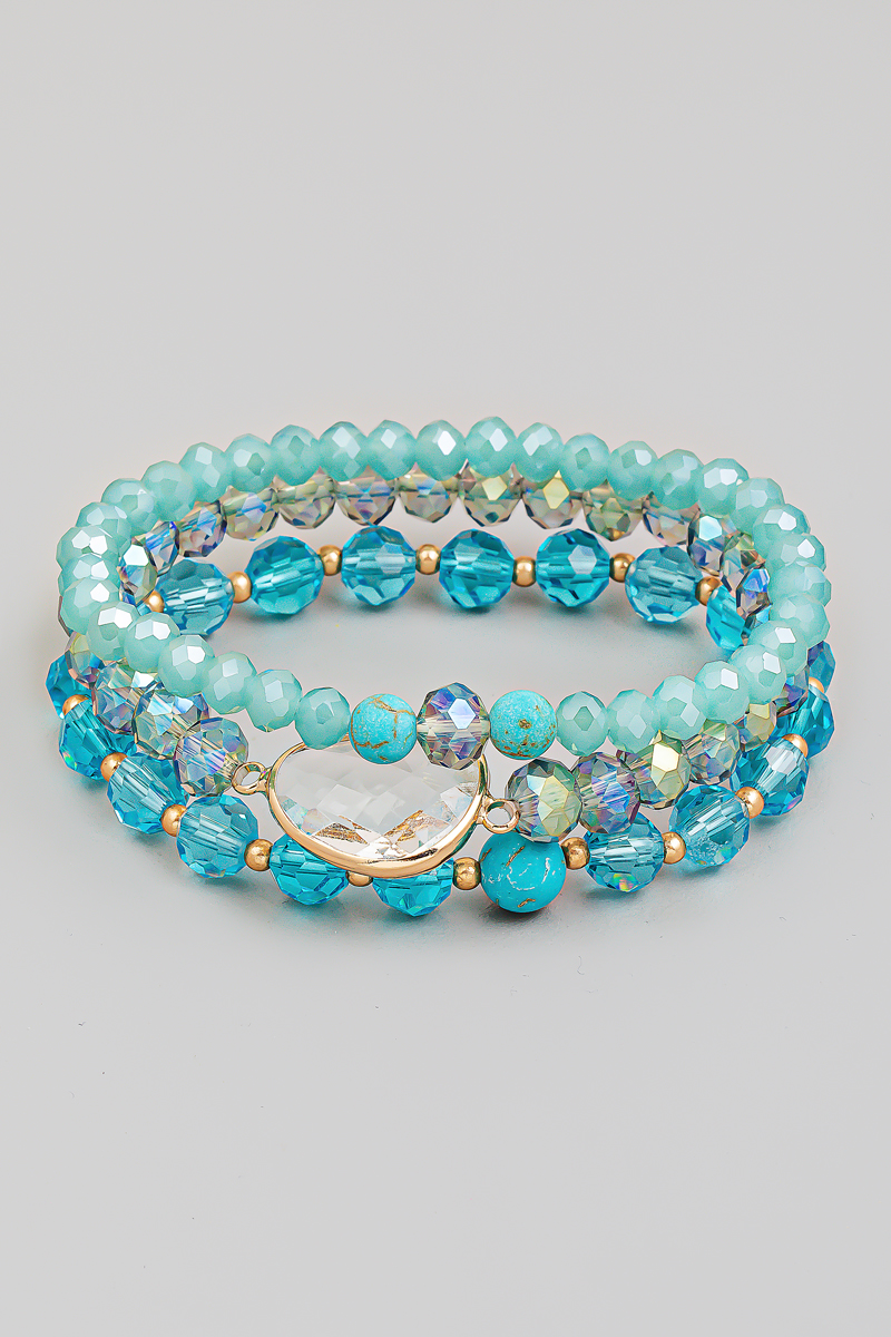 Three Row Multi Bead Stackable Bracelet Set - Bracelets