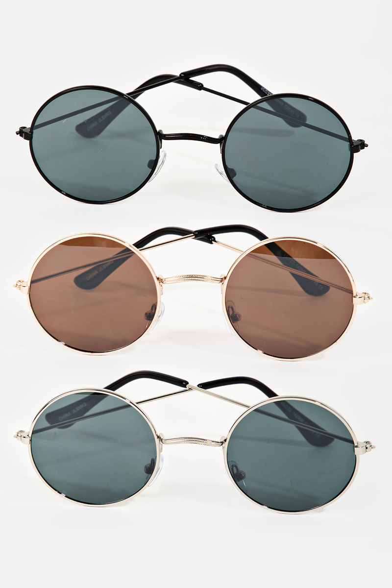 Metal Frame Round Sunglasses Set