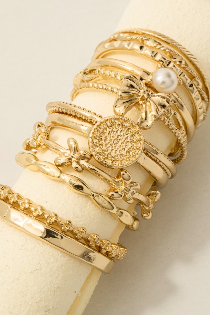 Twelve Piece Ribbon Bow Stackable Ring Set - Rings