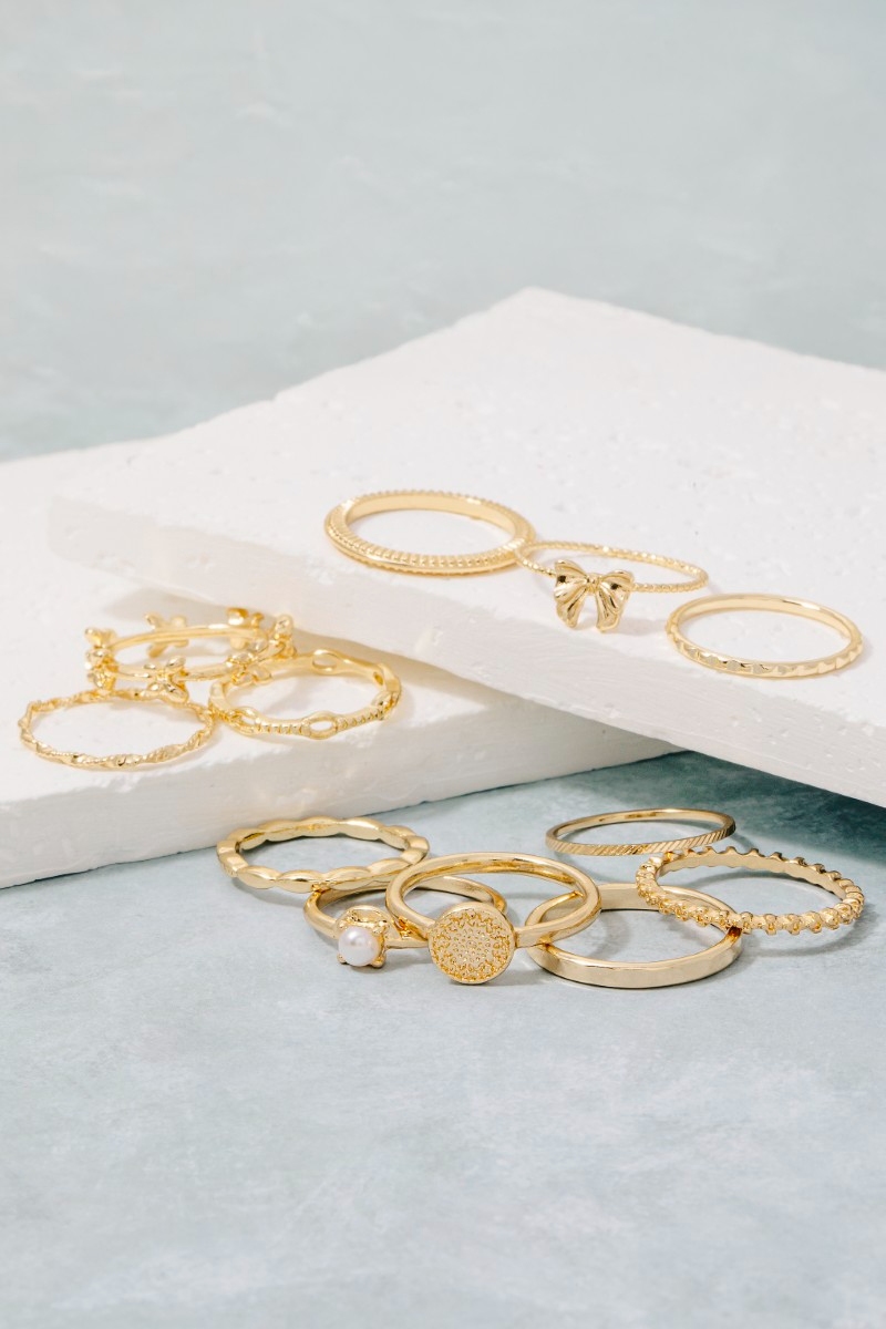 Twelve Piece Ribbon Bow Stackable Ring Set - Rings