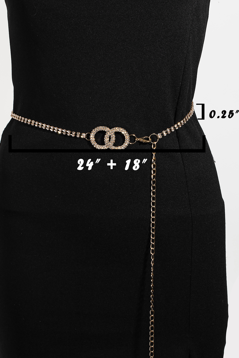 Pave Double Circle Rhinestone Chain Link Belt - Belts