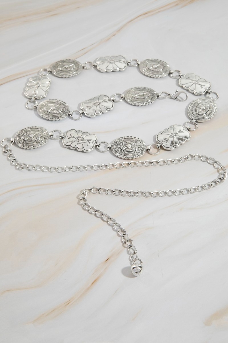 Dainty Oval And Rectangle Concho Chain Belt - New Arrivals