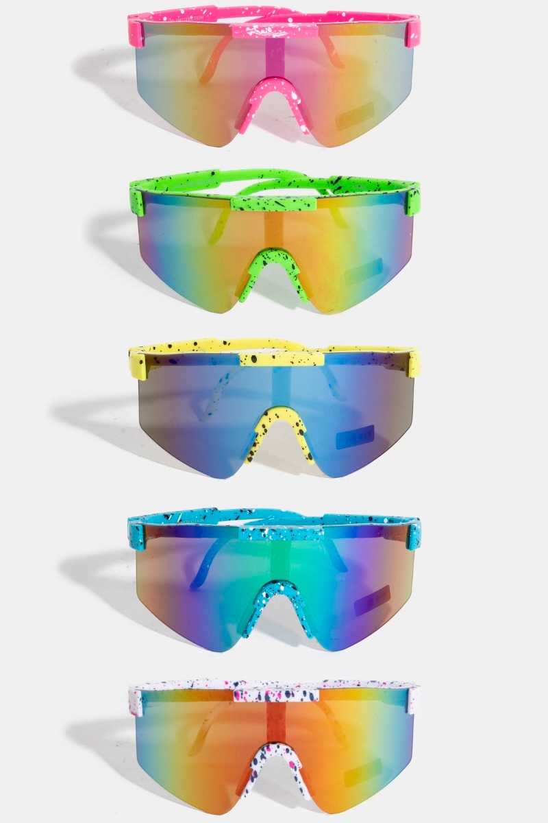 Paint Splatter Frame Shield Lens Sunglasses Set